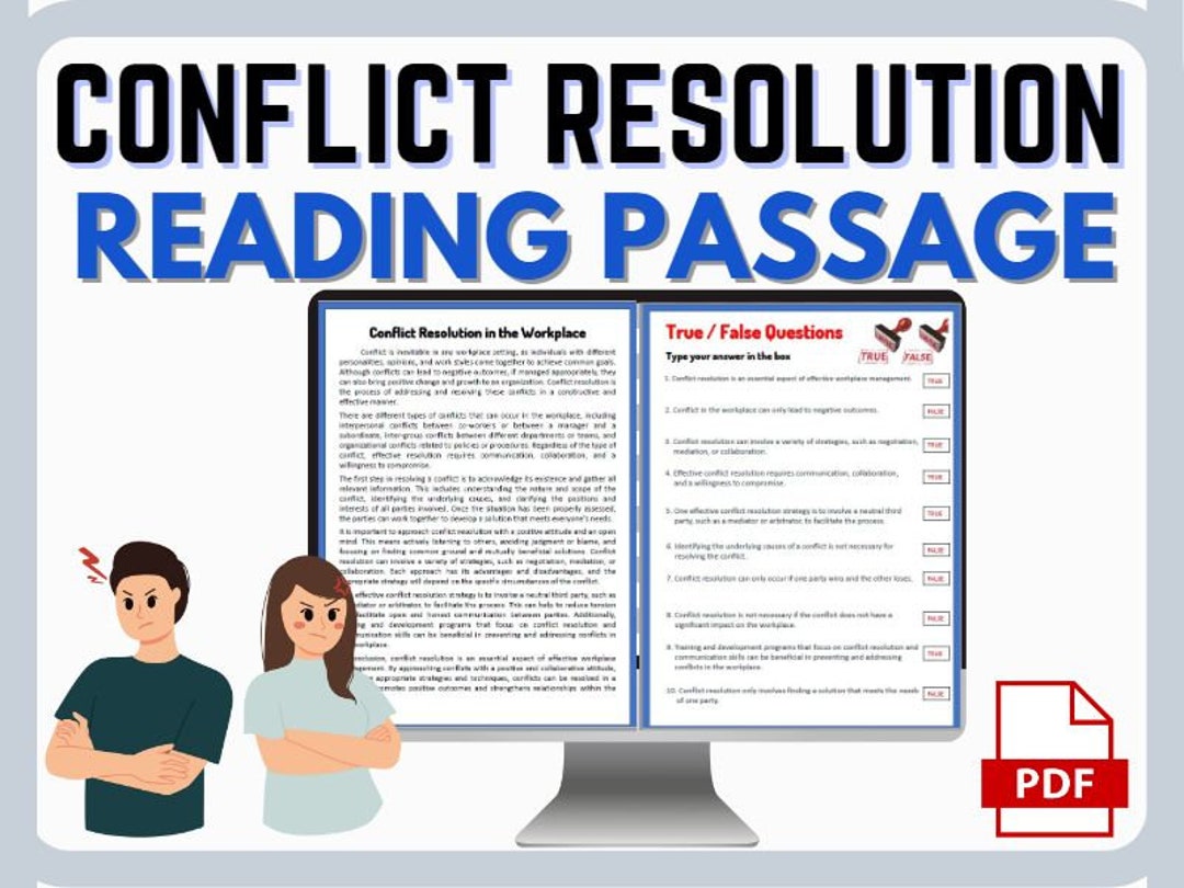 Conflict Resolution Reading Passage With Comprehension Questions ...