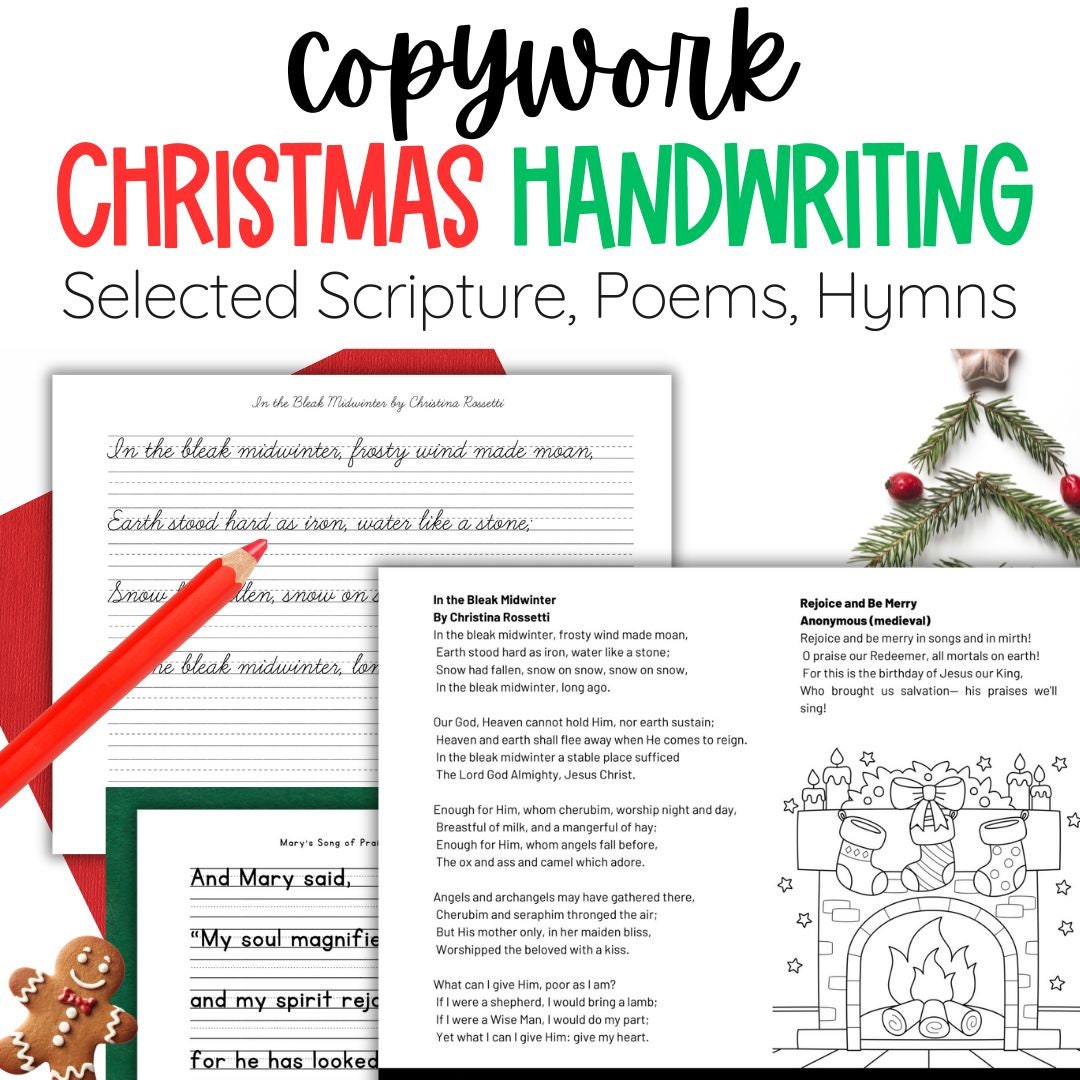 Christmas Cursive and Print Copywork for Charlotte Mason Homeschoolers ...