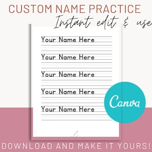 Editable Preschool Name Practice Canva Template for Prek - 1st Graders ...