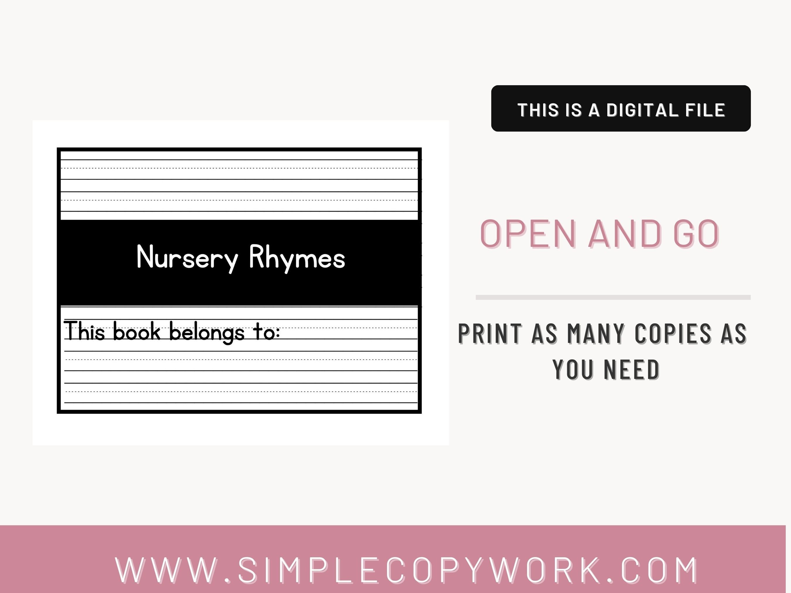 Nursery Rhyme Handwriting Practice and Copywork Worksheets for ...