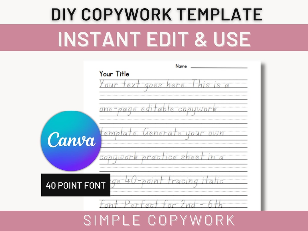 Editable Copywork & Handwriting Template, Italics D'nealian Tracing ...