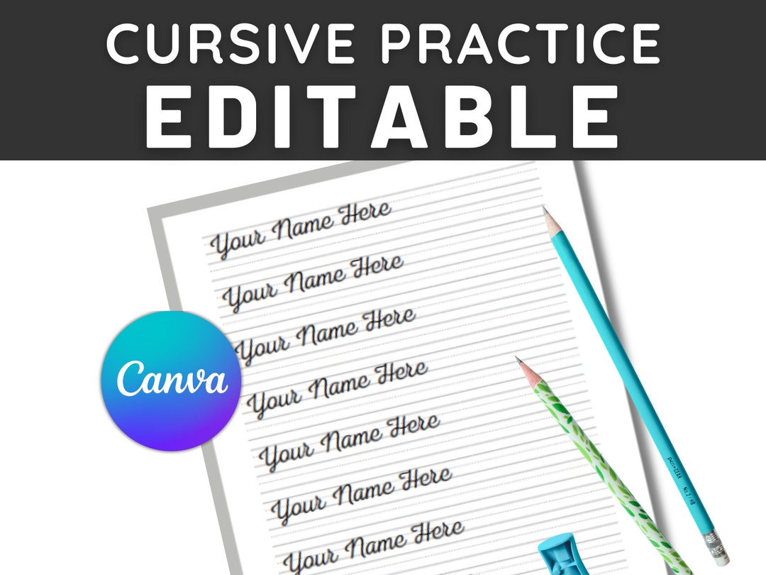 Cursive Name Practice, Custom Cursive Name Writing Worksheet Editable ...
