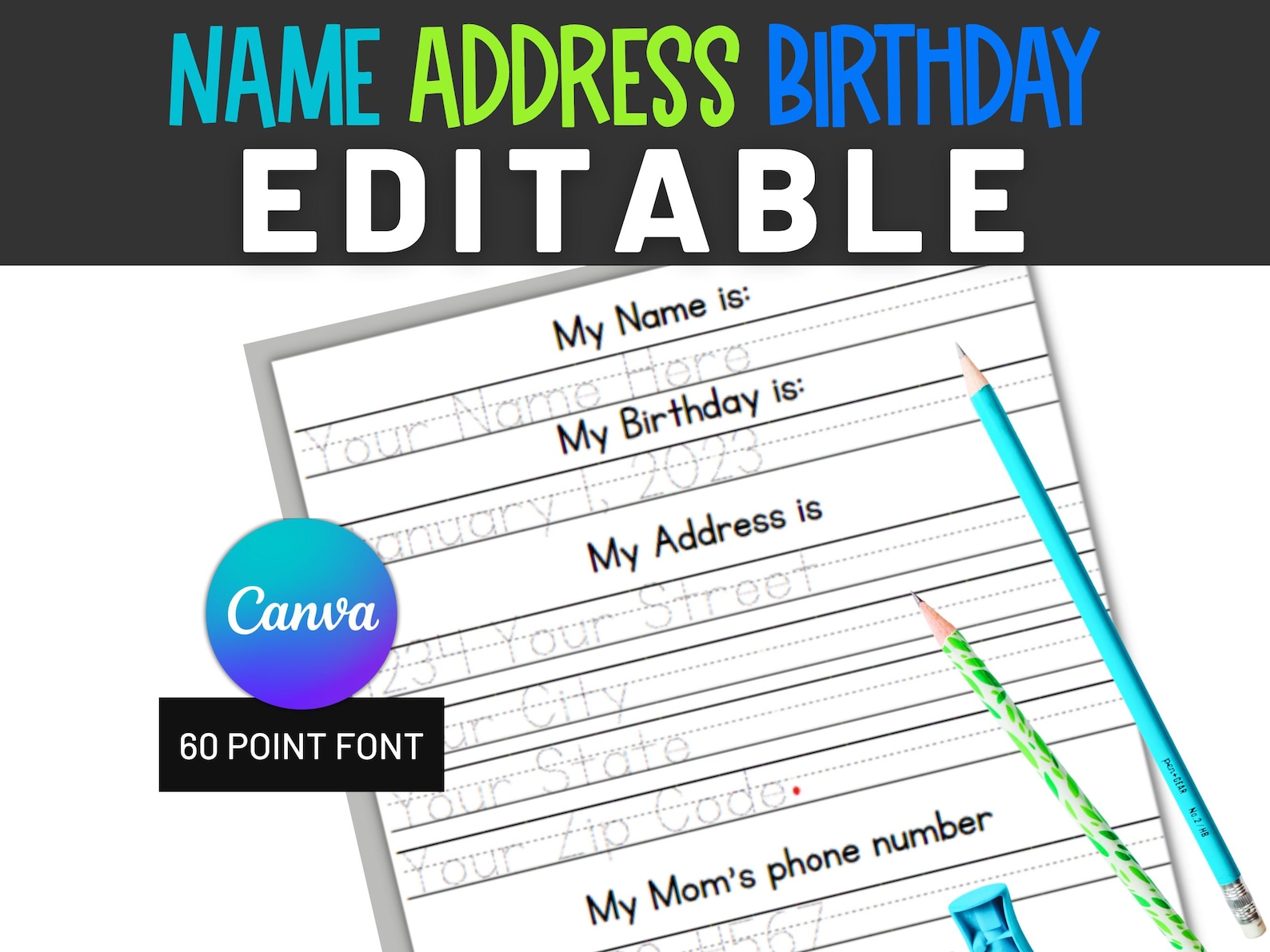 Editable Learn My Name, My Address, My Birthday Tracing Worksheet in ...