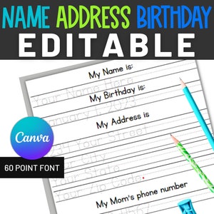 Editable Learn My Name, My Address, My Birthday Tracing Worksheet in ...