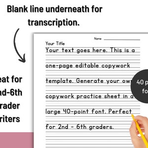 Editable Copywork & Handwriting Template, Worksheet Generator, One Page ...