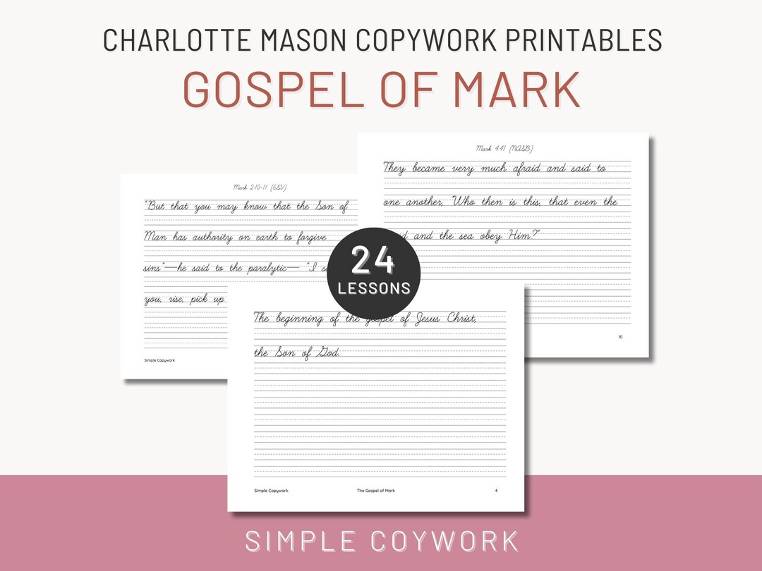 Gospel of Mark Handwriting & Copywork CURSIVE for Charlotte Mason and ...