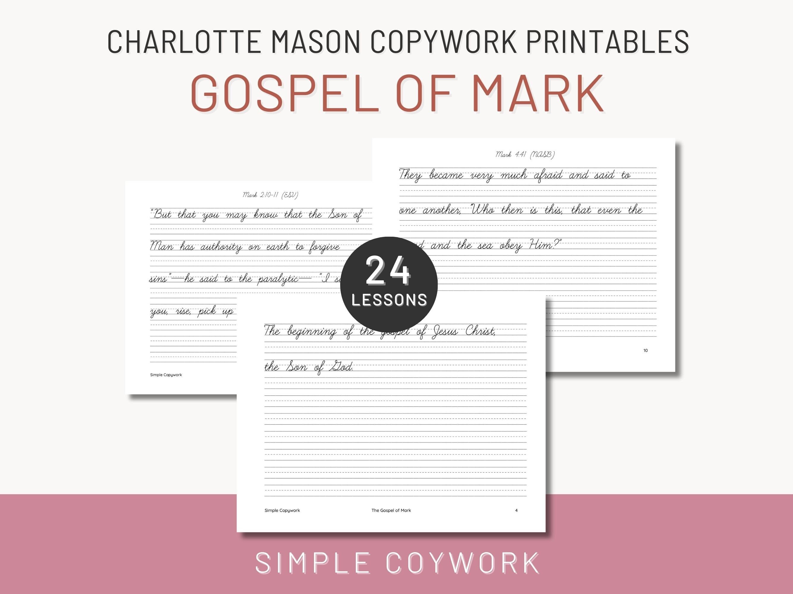 Gospel of Mark Handwriting & Copywork CURSIVE for Charlotte Mason and ...