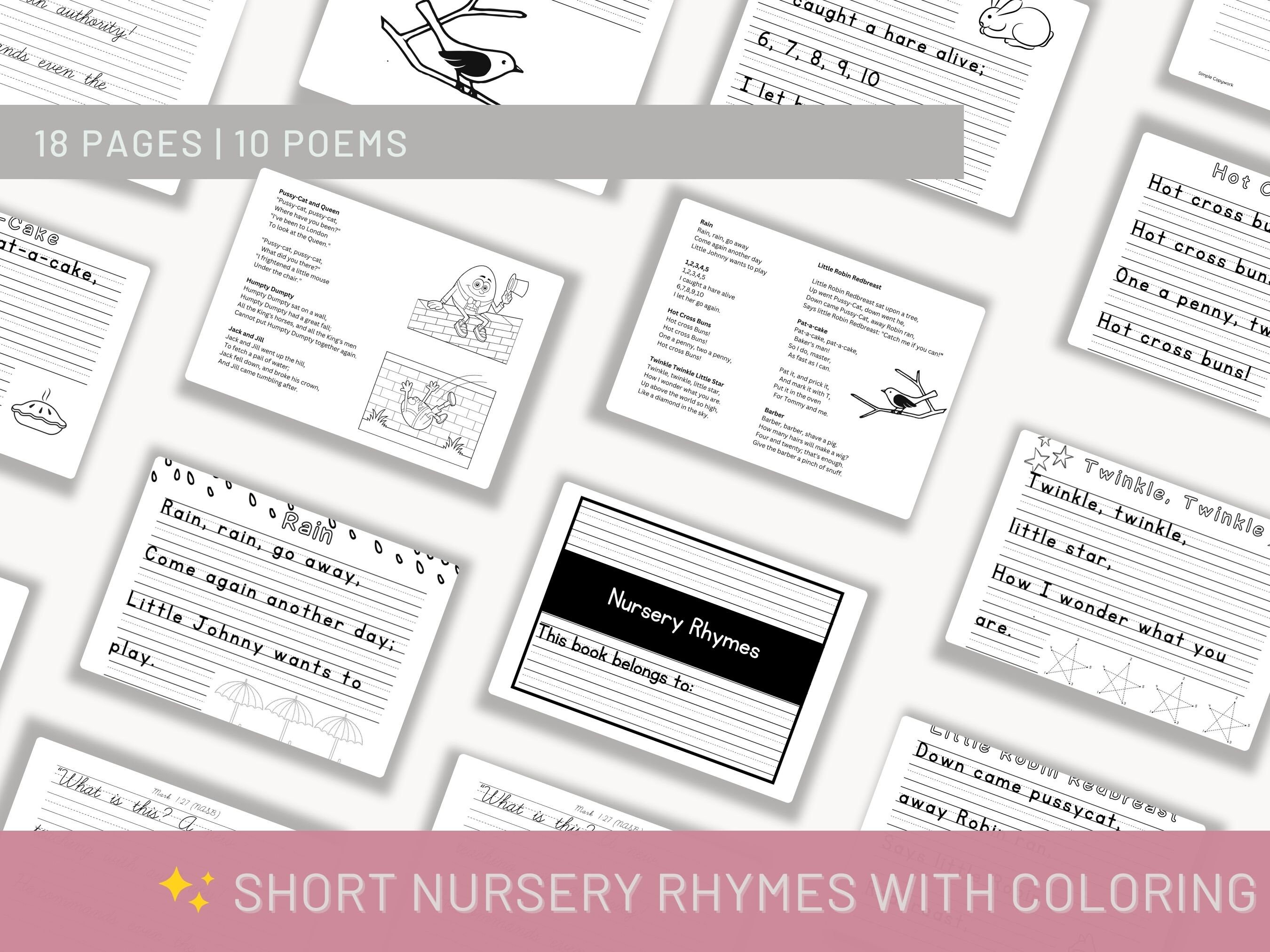 Nursery Rhyme Handwriting Practice and Copywork Worksheets for ...