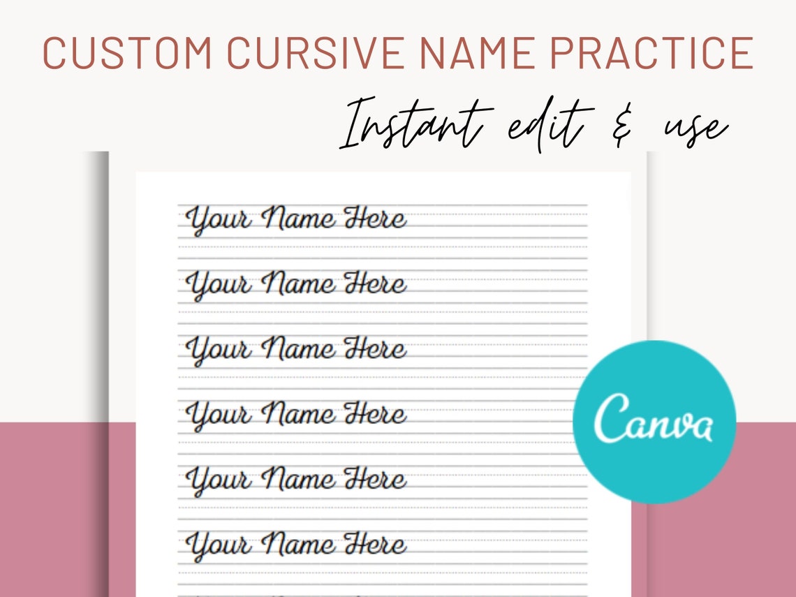 Cursive Name Practice, Custom Cursive Name Writing Worksheet Editable ...