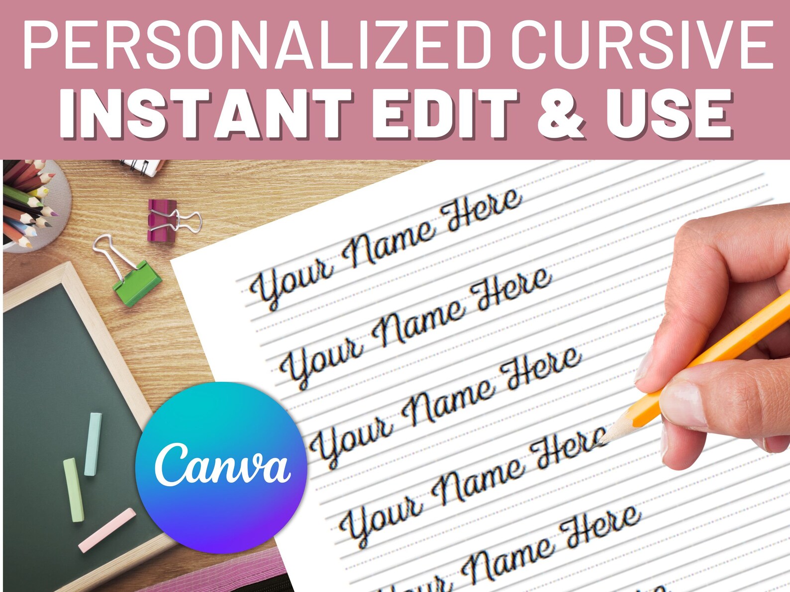 Cursive Name Practice, Custom Cursive Name Writing Worksheet Editable ...
