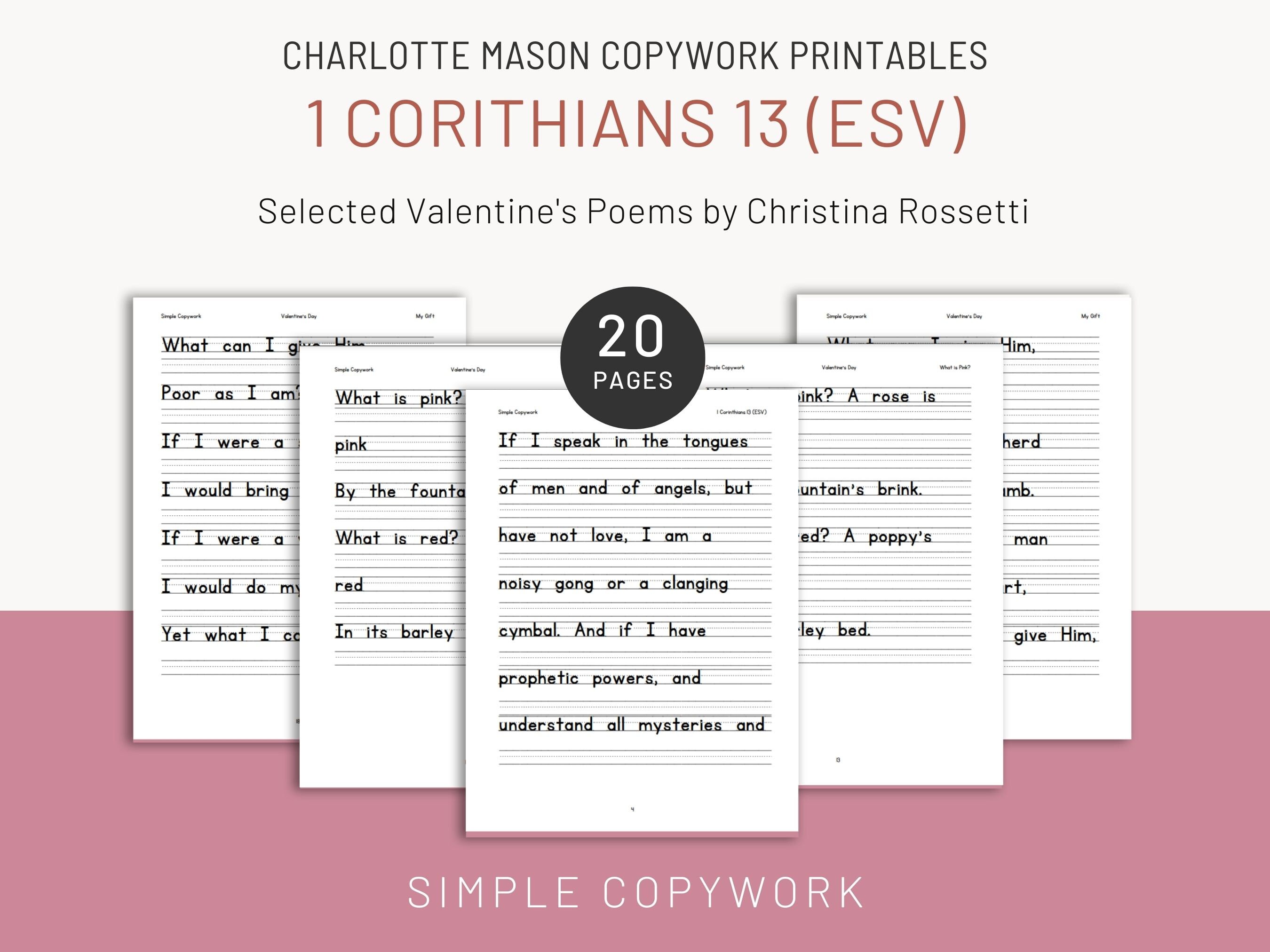 1 Corinthians 13 Activities & Copywork Printable for Charlotte Mason ...