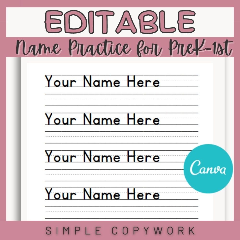 Editable Preschool Name Practice Canva Template for Prek - 1st Graders ...