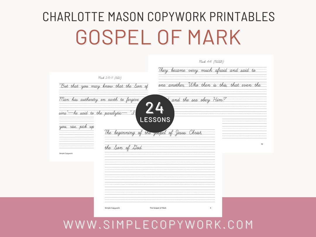 Gospel of Mark Handwriting & Copywork CURSIVE for Charlotte Mason and ...