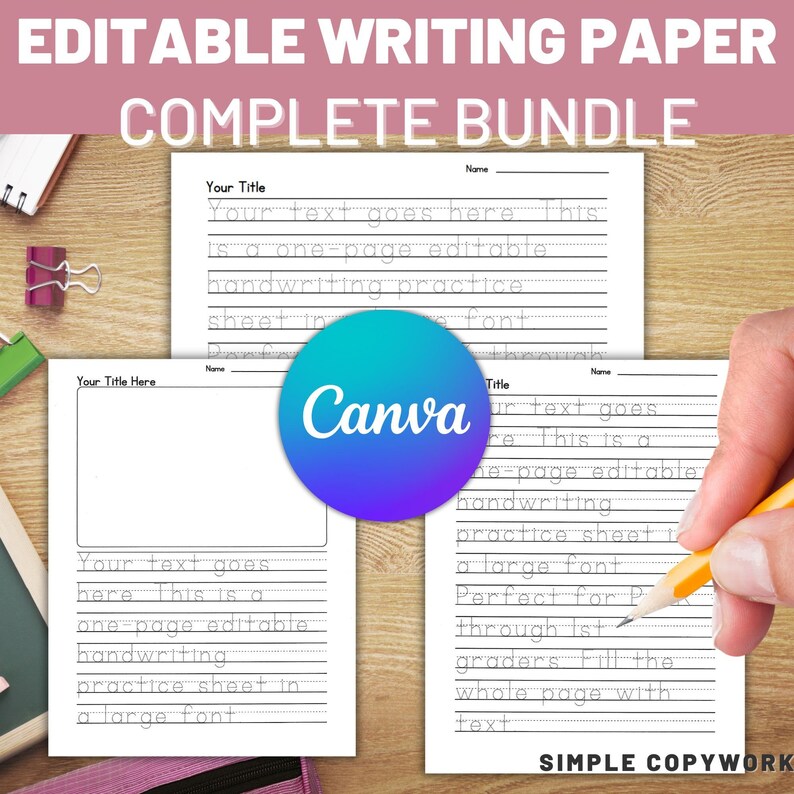 BUNDLE: Editable Lined Handwriting Paper With a Tracing Font for Prek K ...