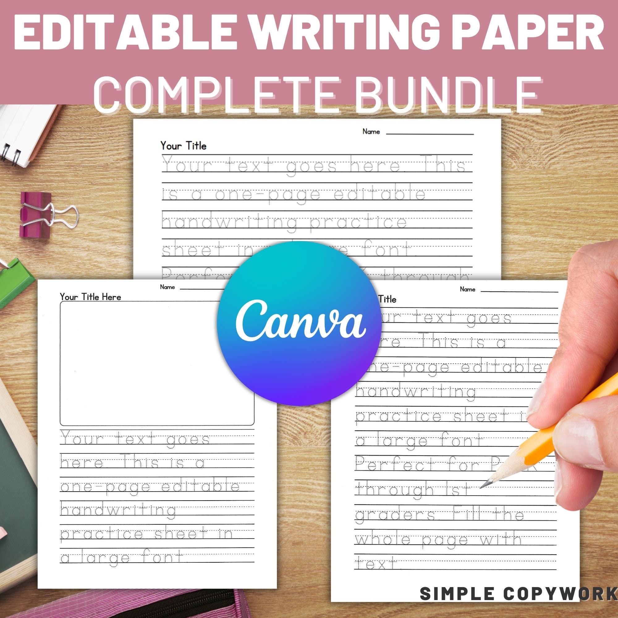 BUNDLE: Editable Lined Handwriting Paper With a Tracing Font for Prek K ...