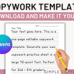 Editable Copywork & Handwriting Template, Worksheet Generator, One Page ...