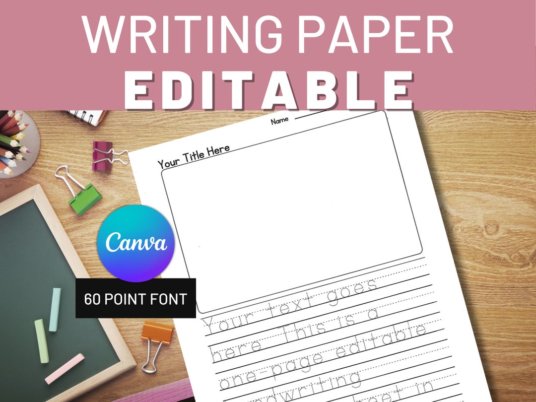 Editable Lined Handwriting Paper With a Tracing Font & Picture Box for ...