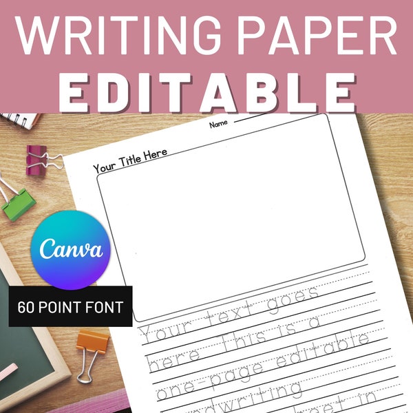 Editable Lined Handwriting Paper With a Tracing Font for Prek, K, 1st ...