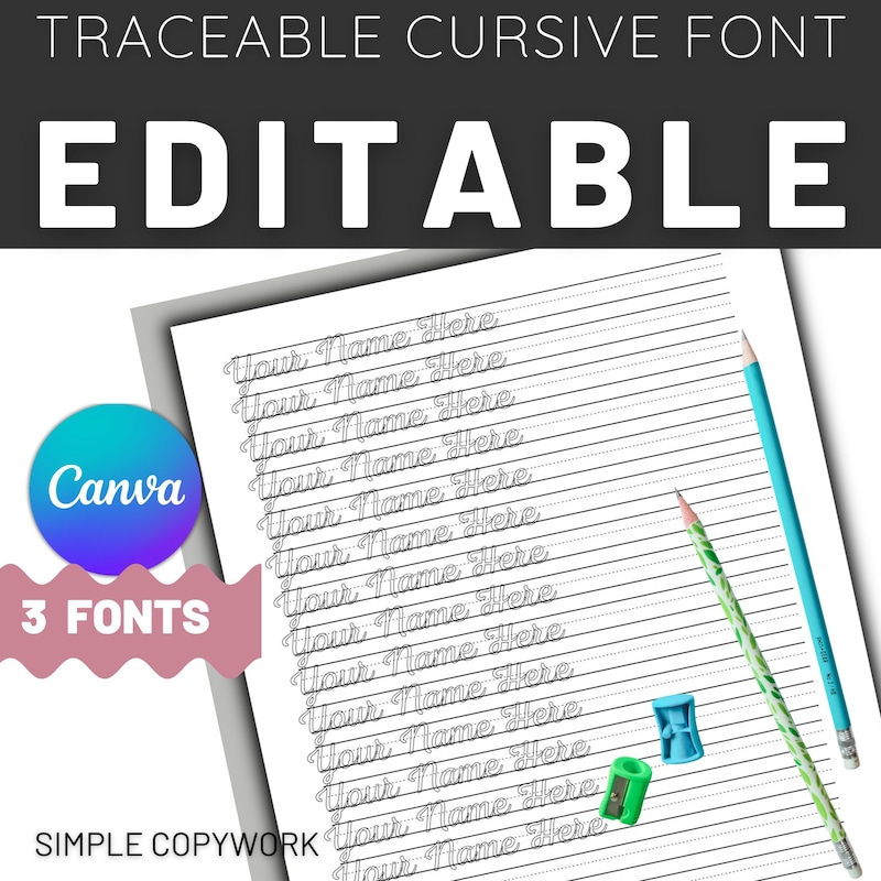 Cursive Writing Templates Editable - Etsy