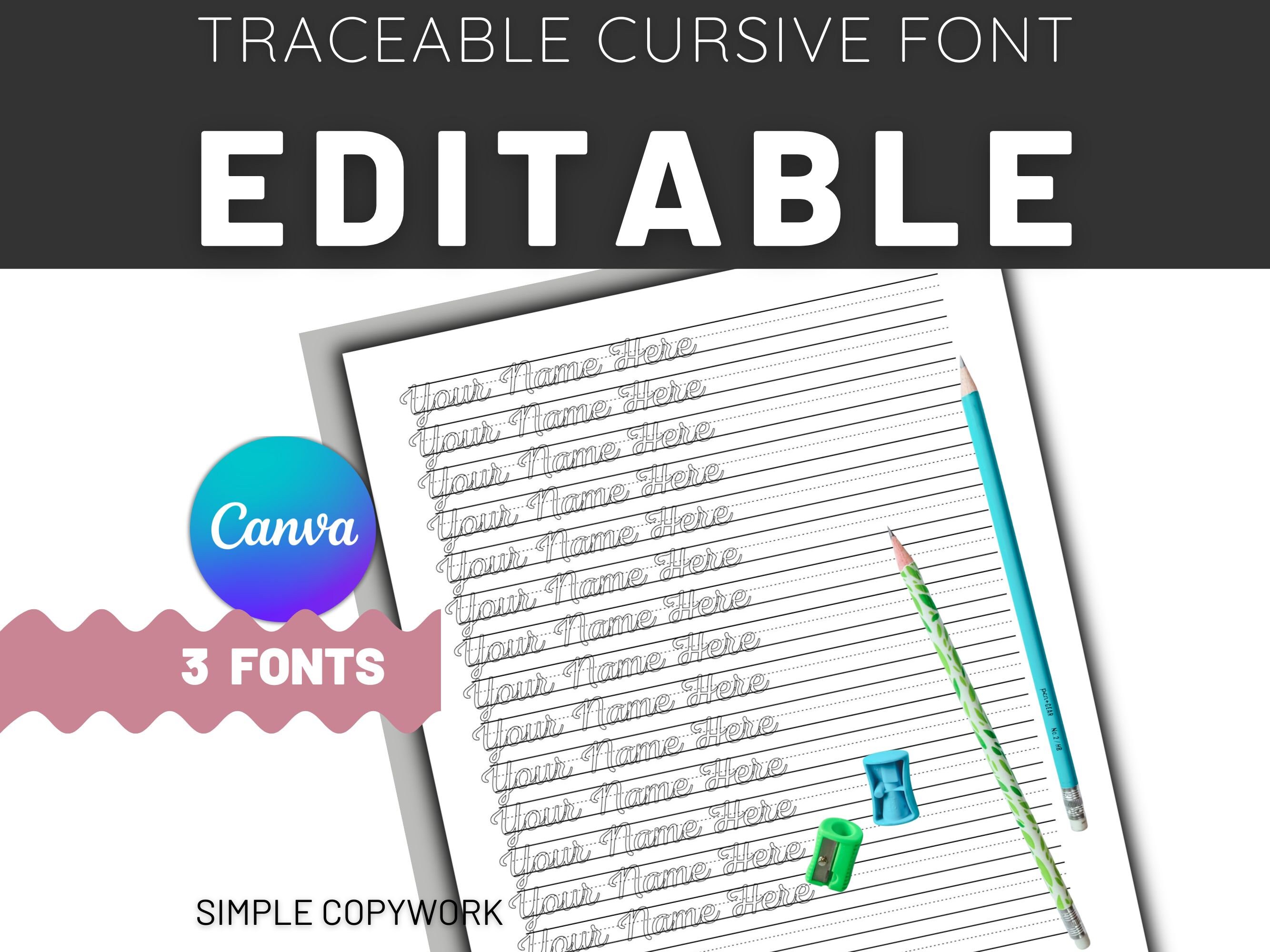 Editable Traceable Cursive Handwriting Practice Sheets, Learn to Write ...