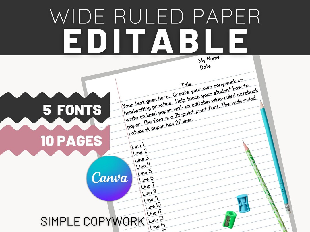 Editable Wide Ruled Lined Notebook Paper for Kids to Practice ...