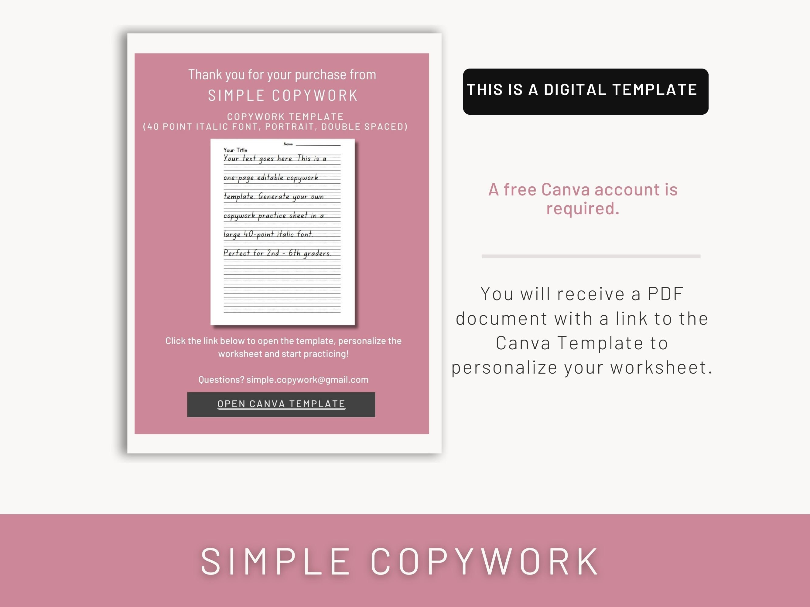 Editable Copywork & Handwriting Template, Italics D'nealian Font ...