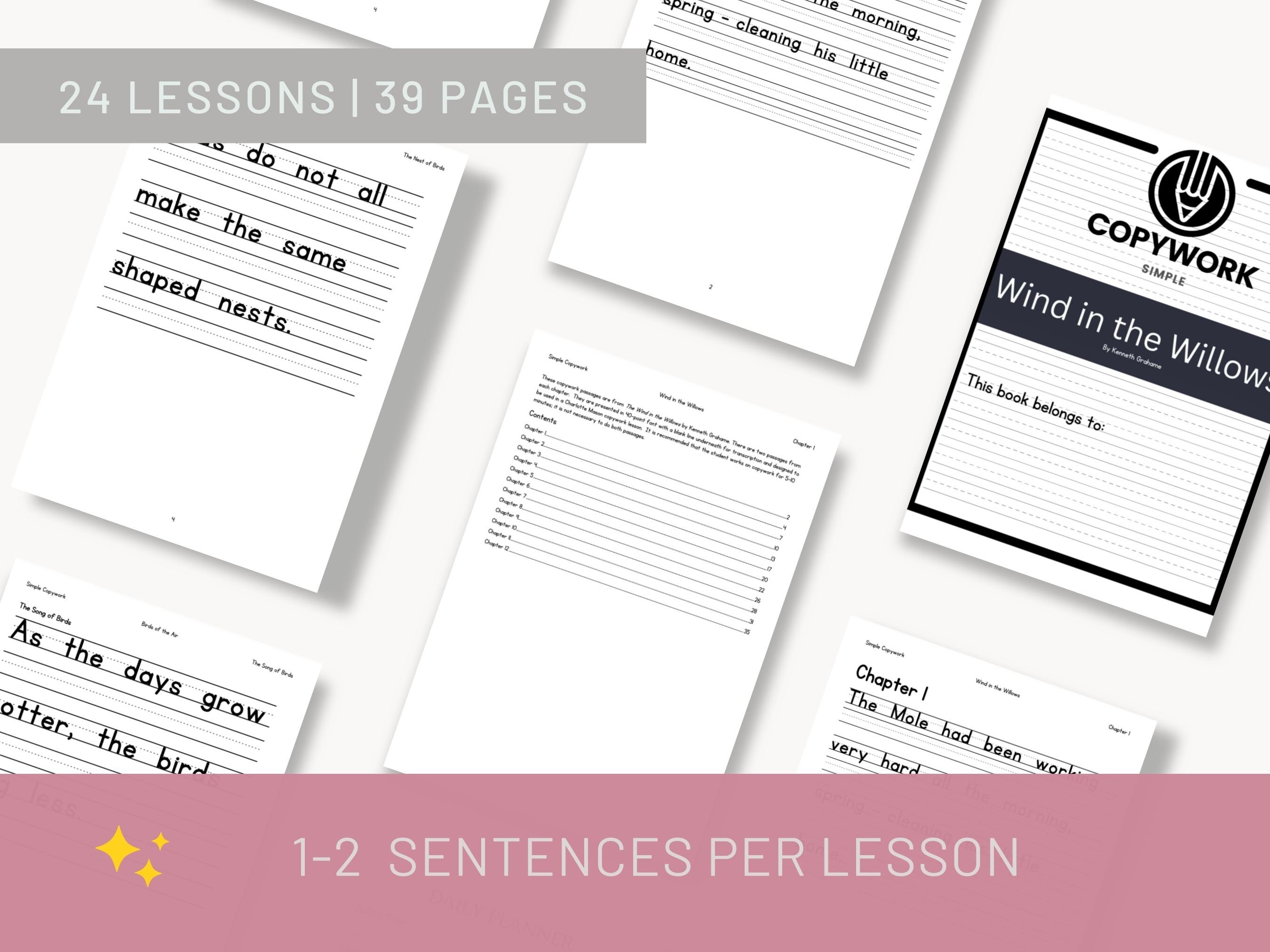 Wind in Willow Copywork and Handwriting Worksheet for Charlotte Mason ...