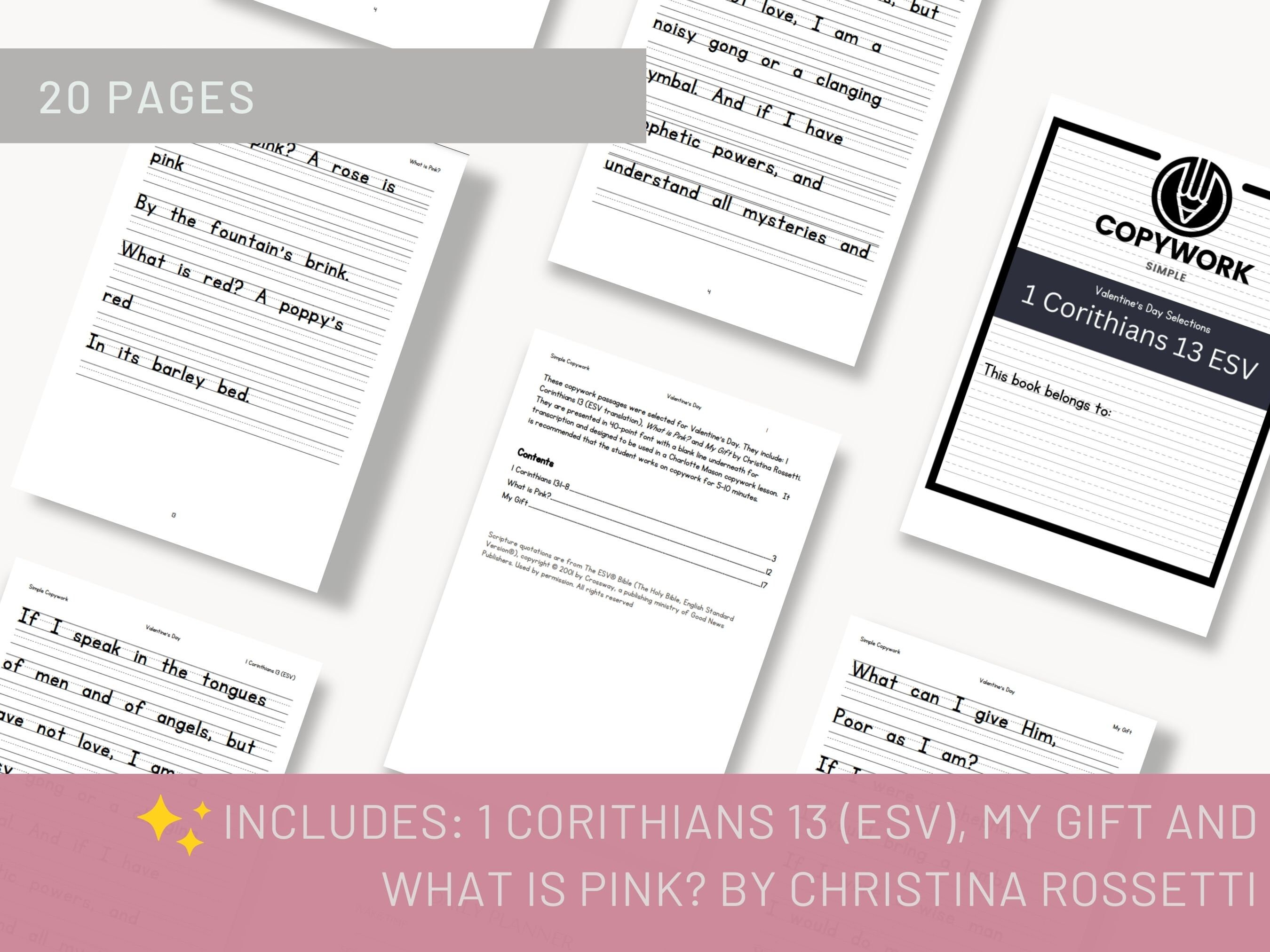 1 Corinthians 13 Activities & Copywork Printable for Charlotte Mason ...