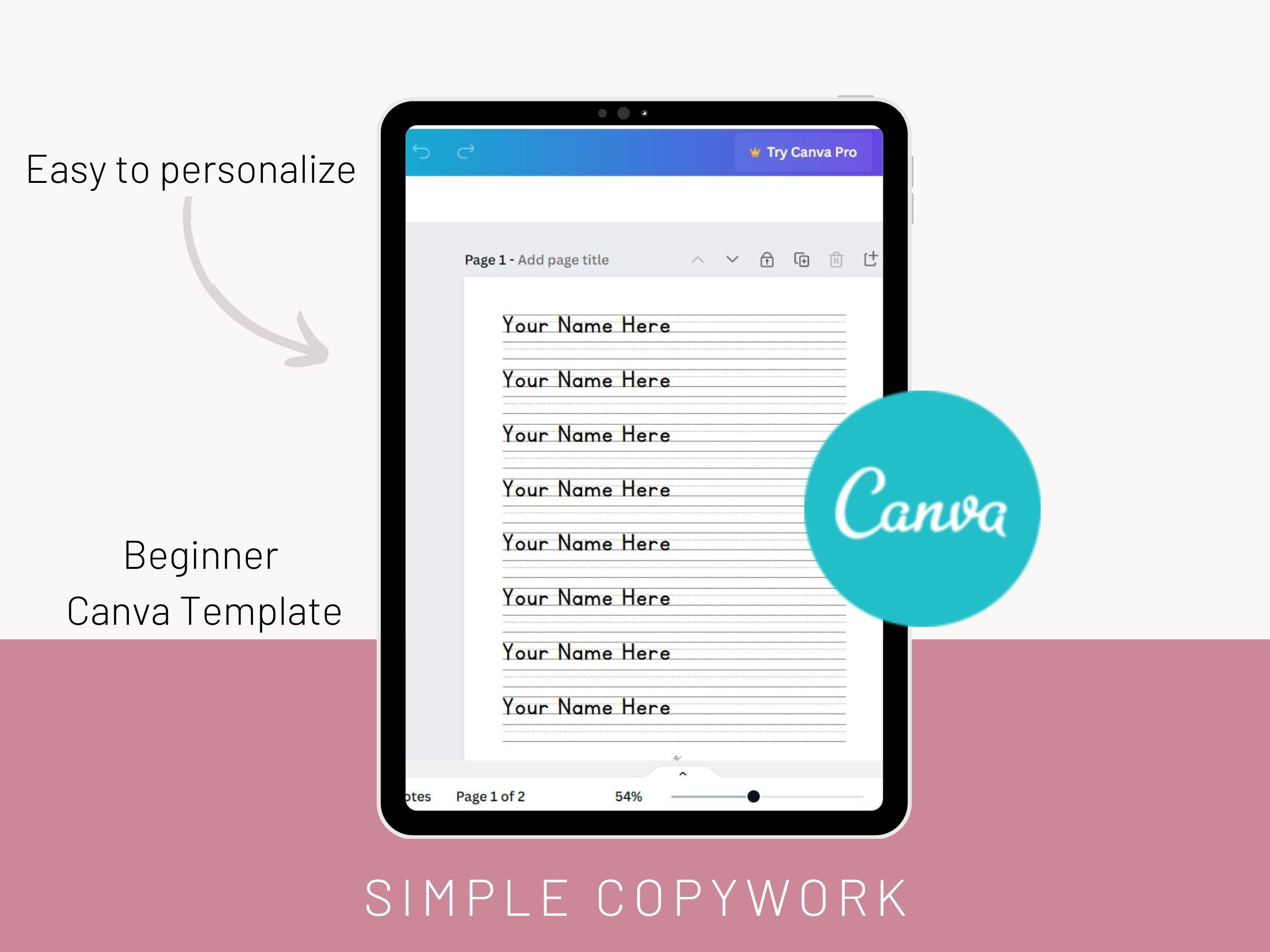 Preschool Name Practice Worksheet Editable in Canva for Prek ...