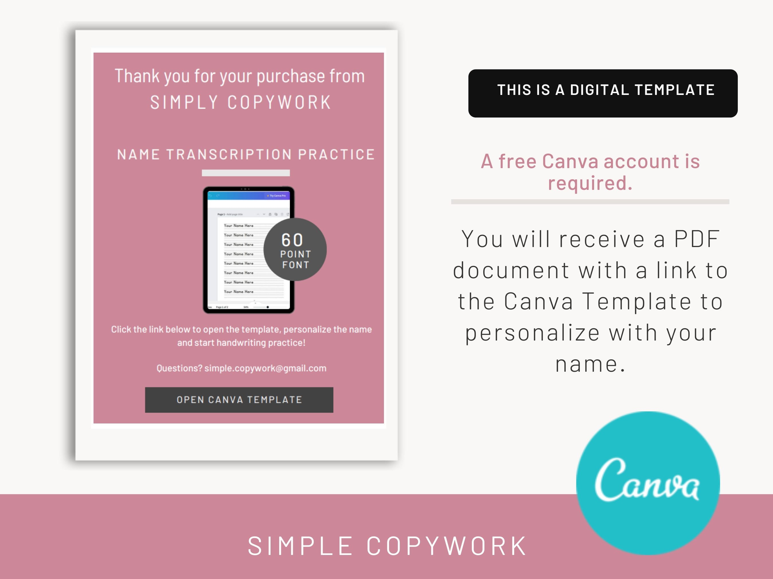 Editable Preschool Name Practice Canva Template for Prek 1st Graders ...