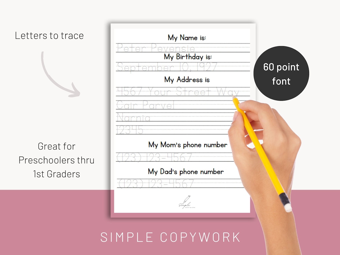 Editable Learn My Name, My Address, My Birthday Tracing Worksheet in ...