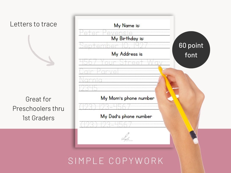 Editable Learn My Name, My Address, My Birthday Tracing Worksheet in ...