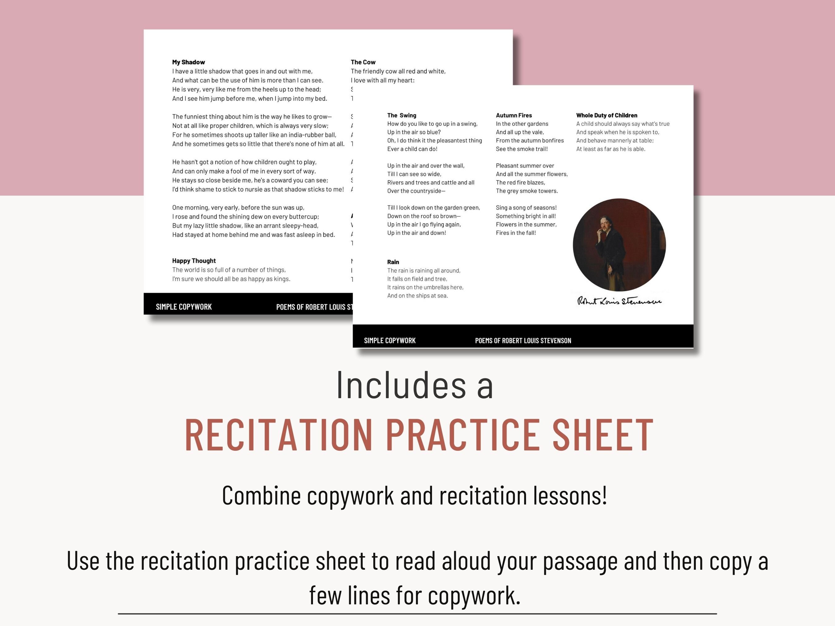 A Child's Garden of Verses Poems by Robert Louis Stevenson Copywork ...