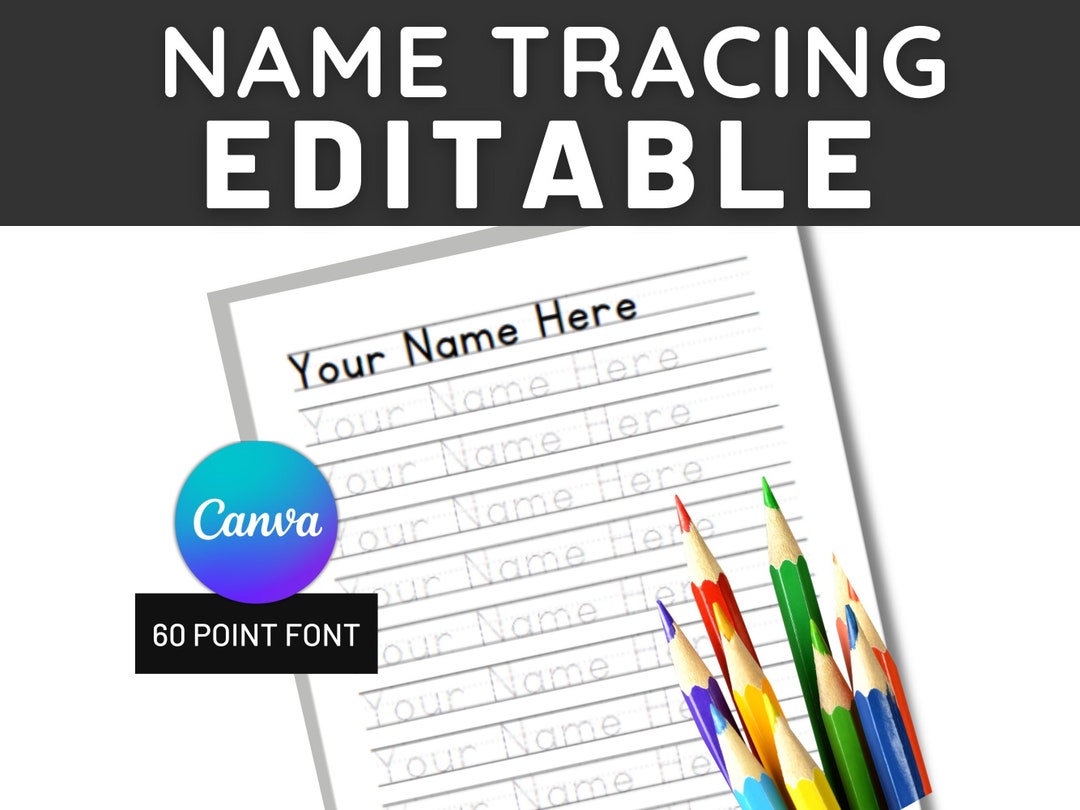 Editable Preschool Name Tracing Worksheet (canva Template) for Pre-k ...