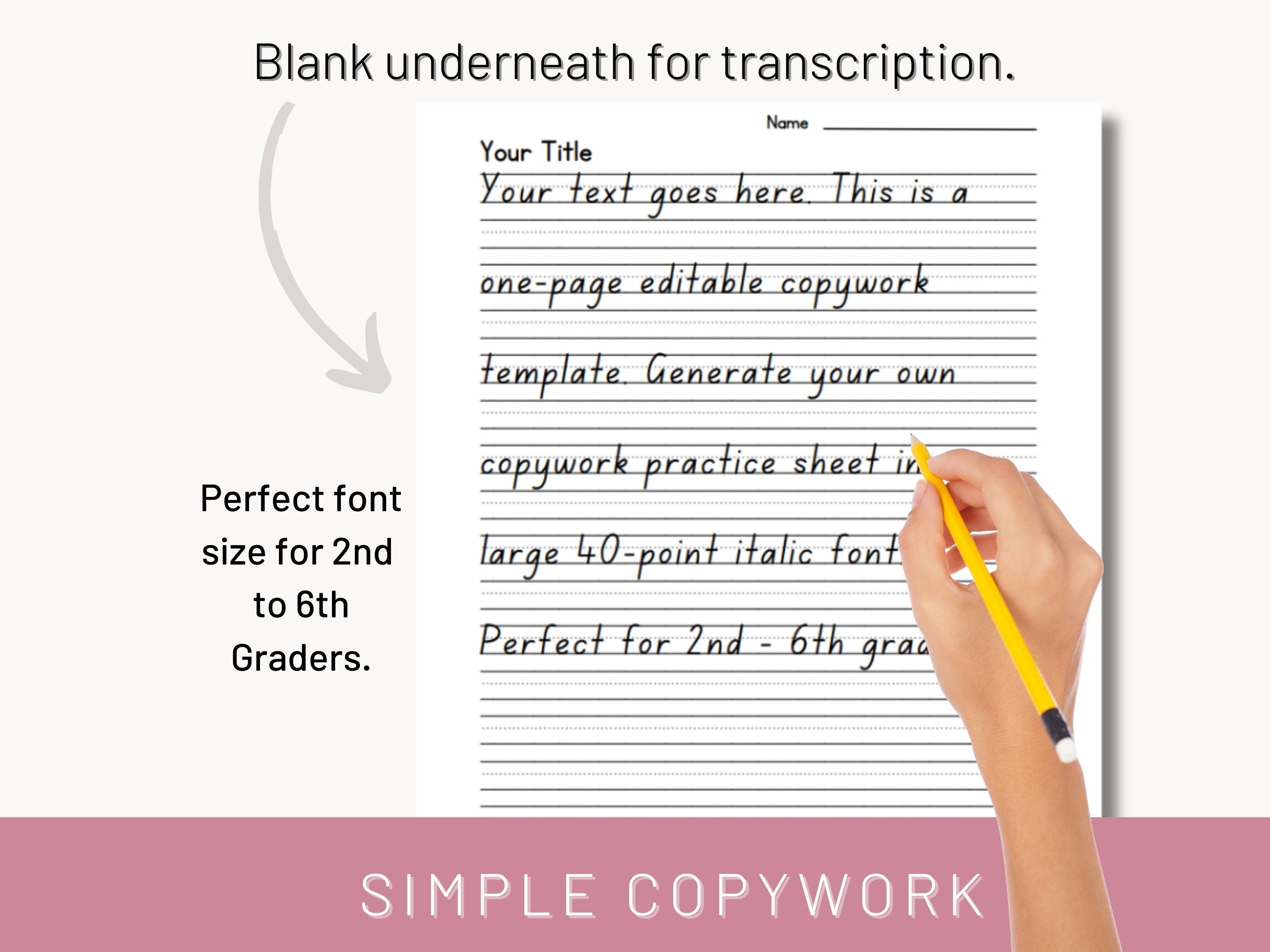 Editable Copywork & Handwriting Template, Italics D'nealian Font ...