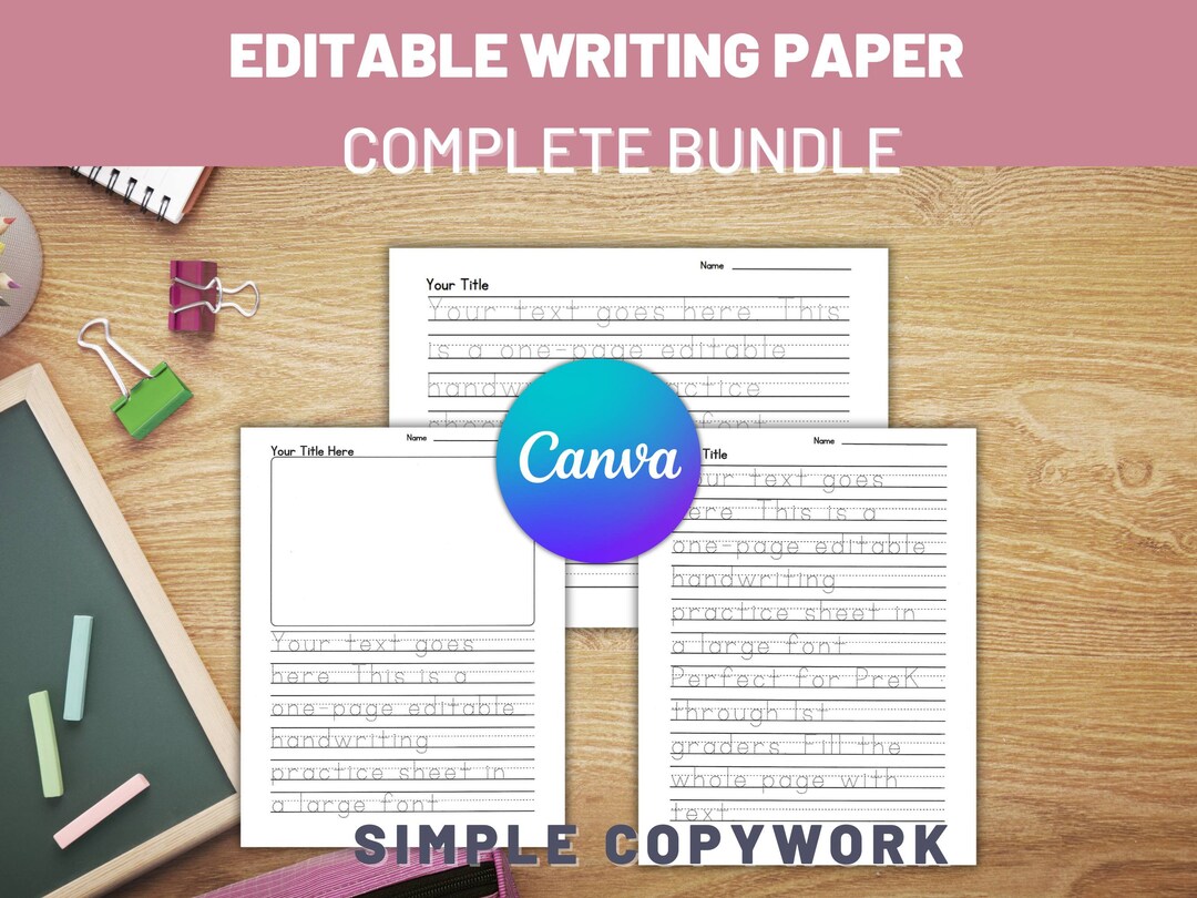BUNDLE: Editable Lined Handwriting Paper With a Tracing Font for Prek K ...