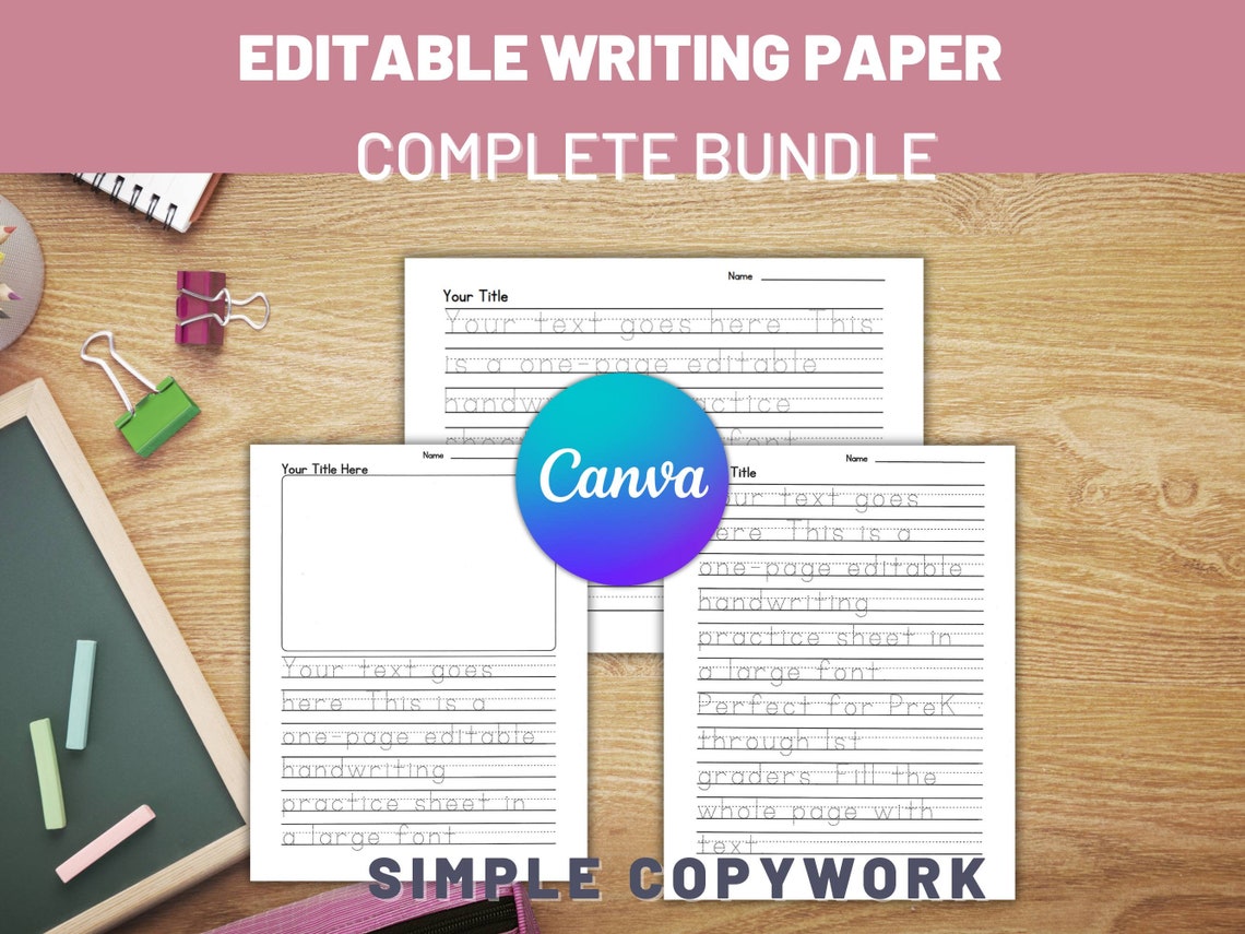 BUNDLE: Editable Lined Handwriting Paper With a Tracing Font for Prek K ...