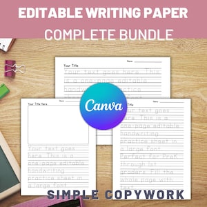 BUNDLE: Editable Lined Handwriting Paper With a Tracing Font for Prek K ...