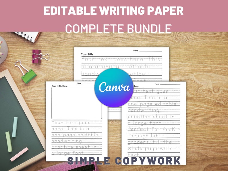 BUNDLE: Editable Lined Handwriting Paper With a Tracing Font for Prek K ...