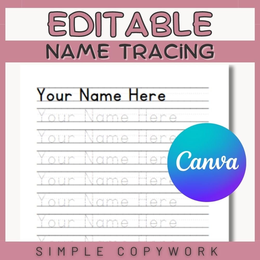 Editable Preschool Name Tracing Worksheet (canva Template) for Pre-k ...