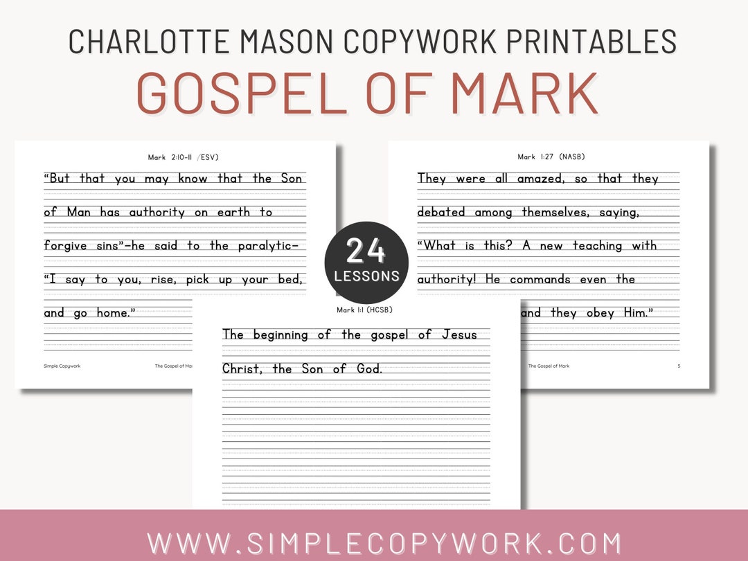 Gospel of Mark Handwriting & Copywork Printable for Charlotte Mason and ...
