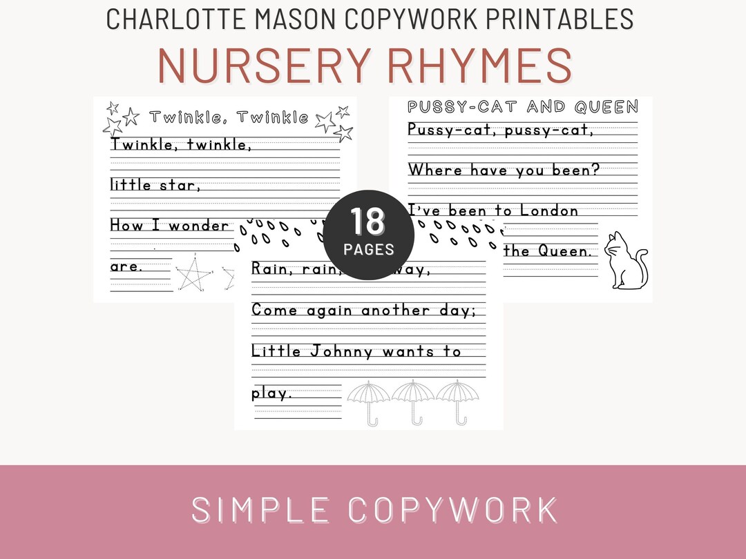 Nursery Rhyme Handwriting Practice and Copywork Worksheets for ...