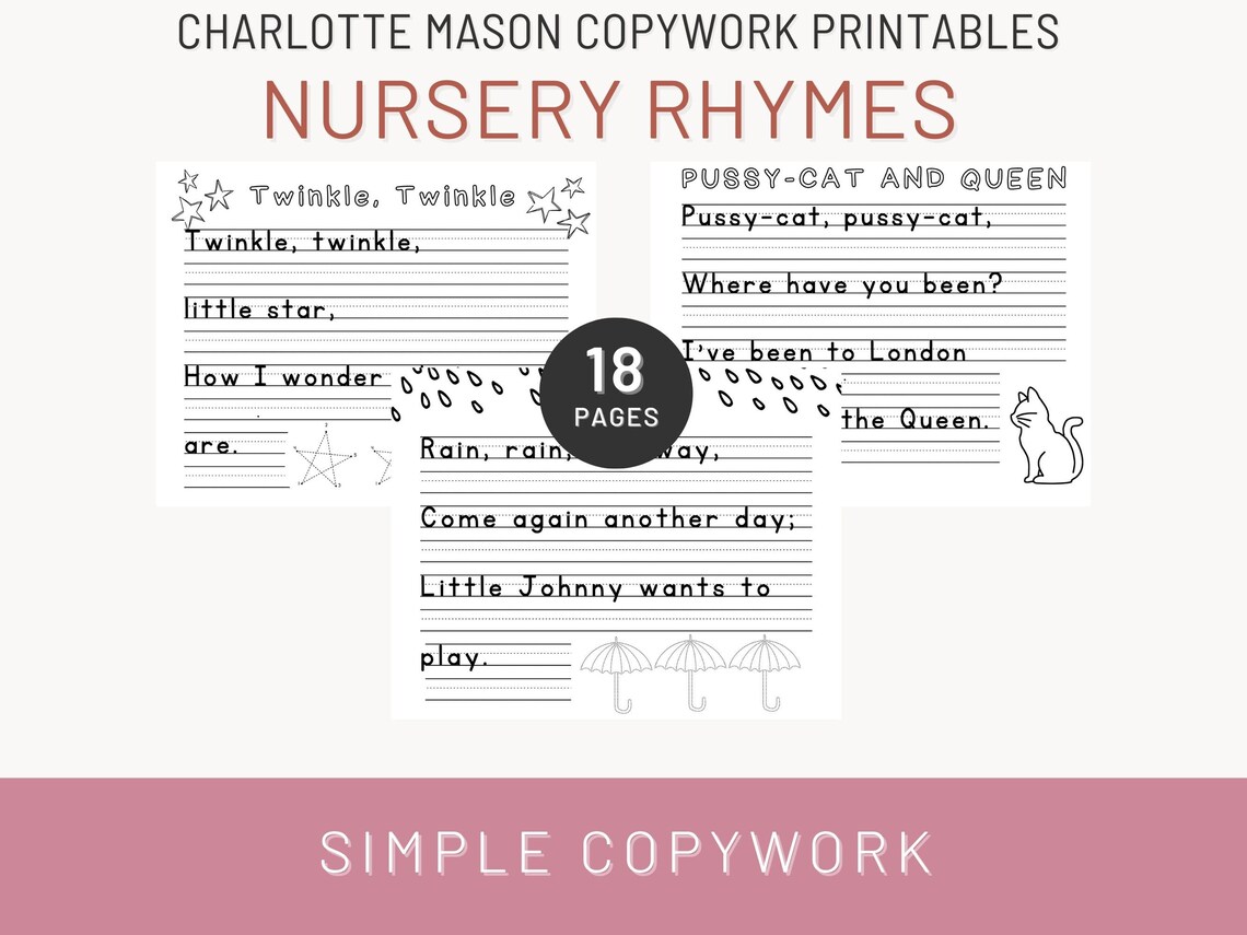 Nursery Rhyme Handwriting Practice and Copywork Worksheets for ...