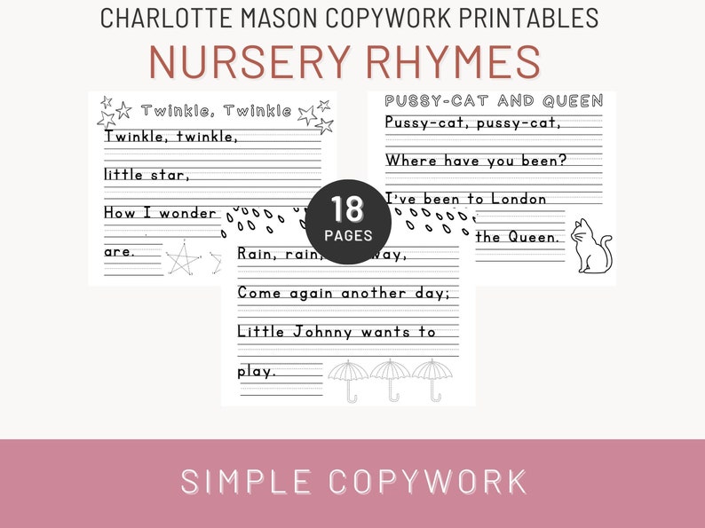 Nursery Rhyme Handwriting Practice and Copywork Worksheets for ...