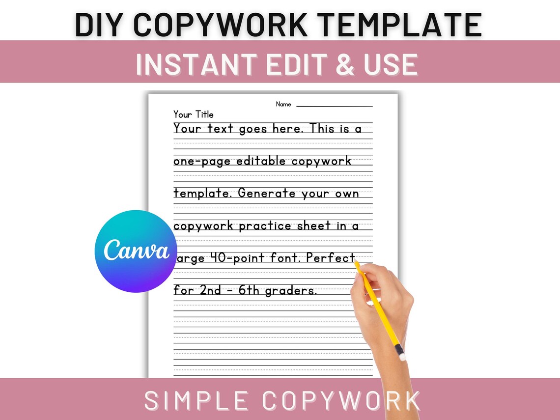 Editable Copywork & Handwriting Template, Worksheet Generator, One Page ...