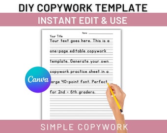 Editable Copywork & Handwriting Template, Tracing Worksheet Generator ...