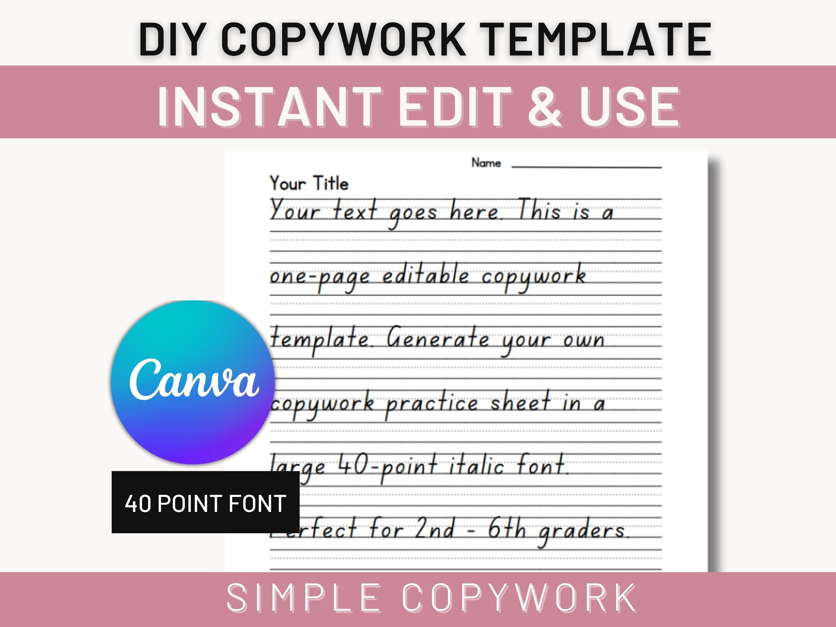 Editable Copywork & Handwriting Template, Italics D'nealian Font Worksheet in Canva for ...