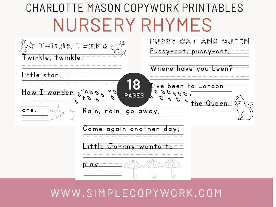 Nursery Rhyme Handwriting Practice and Copywork Worksheets for - Etsy
