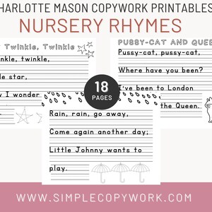 Nursery Rhyme Handwriting Practice and Copywork Worksheets for - Etsy