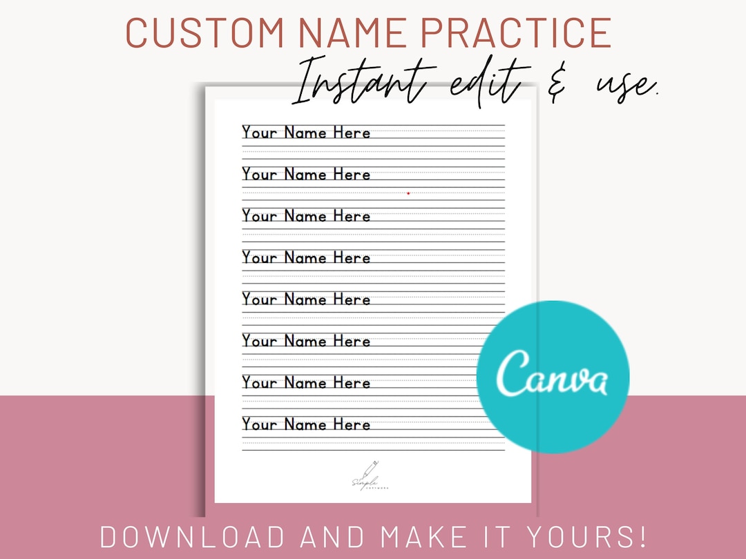 Preschool Name Practice Worksheet Editable in Canva for Prek ...